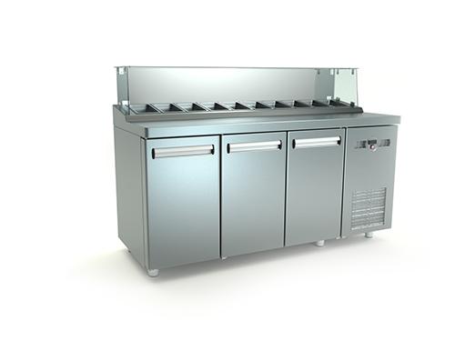 Inox τριπλό ψυγείο πάγκος salad bar μια σειρά λεκανάκια gn id 80